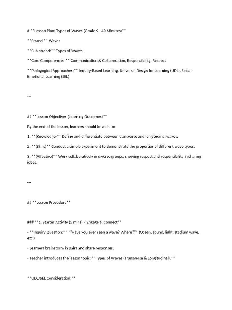 Grade 9 Lesson Plan on Wave Types | PDF | Inquiry Based Learning | Waves