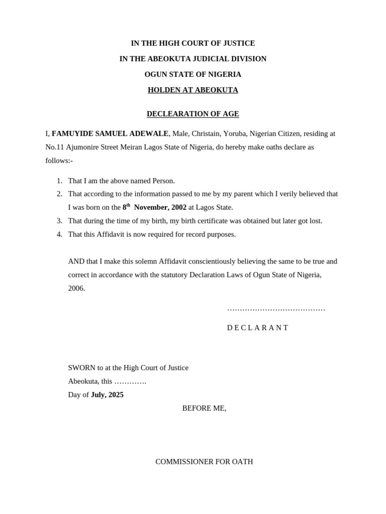 Declaraction of Age | PDF