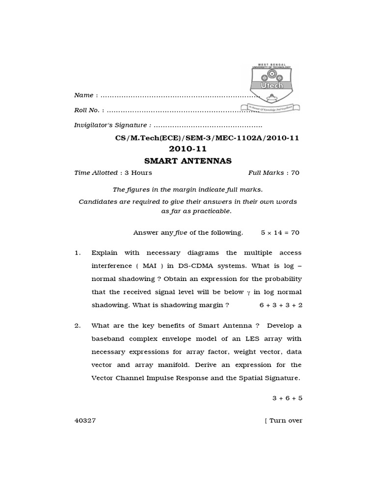 Mtech Ece 3 Sem Smart Antennas 2010 | PDF | Telecommunications Engineering | Algorithms