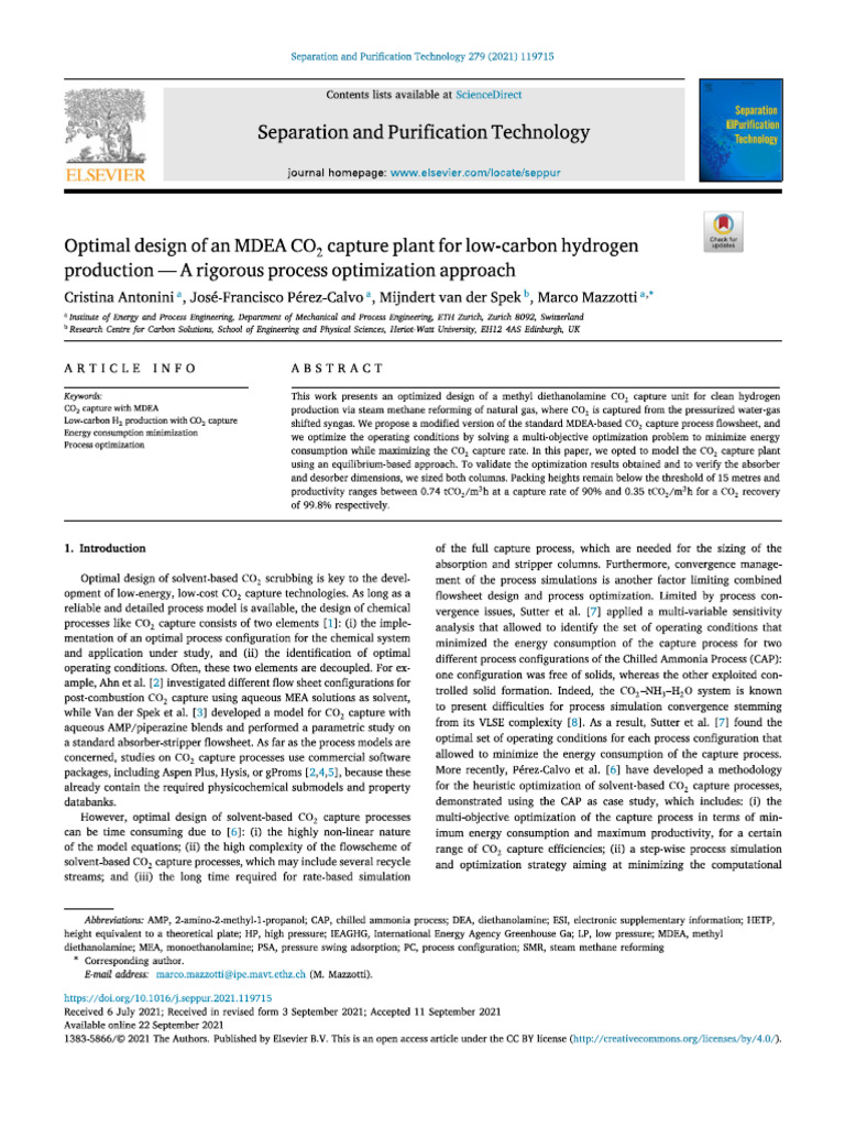 Optimal Design of An MDEA CO2 Capture Plant For Low.. | PDF