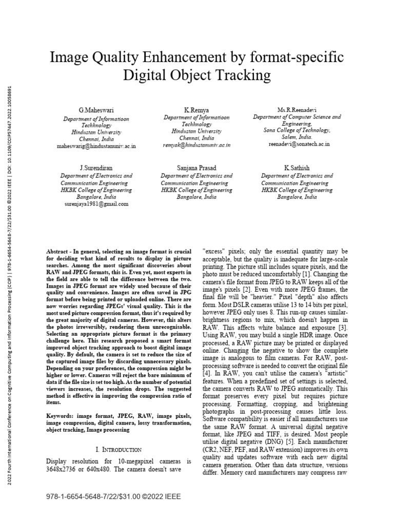 Image Quality Enhancement via Object Tracking | PDF | Raw Image Format ...