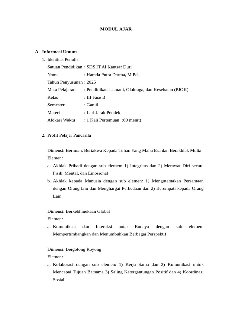 Modul Ajar Hamda_SDS IT Al Kautsar Duri | PDF
