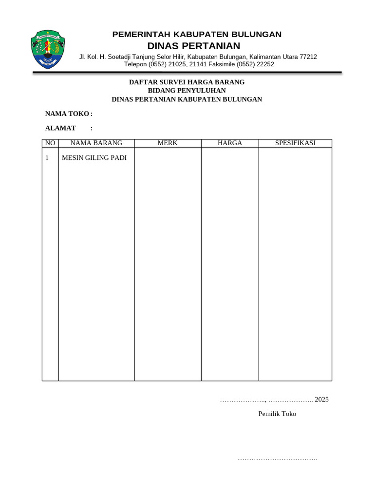 Survei Toko Mesin Giling Padi 2025 | PDF