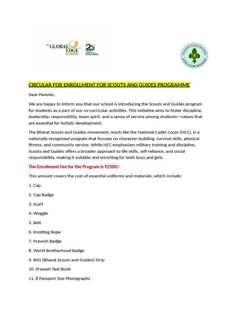 Enrollment for Scouts and Guides Program | PDF