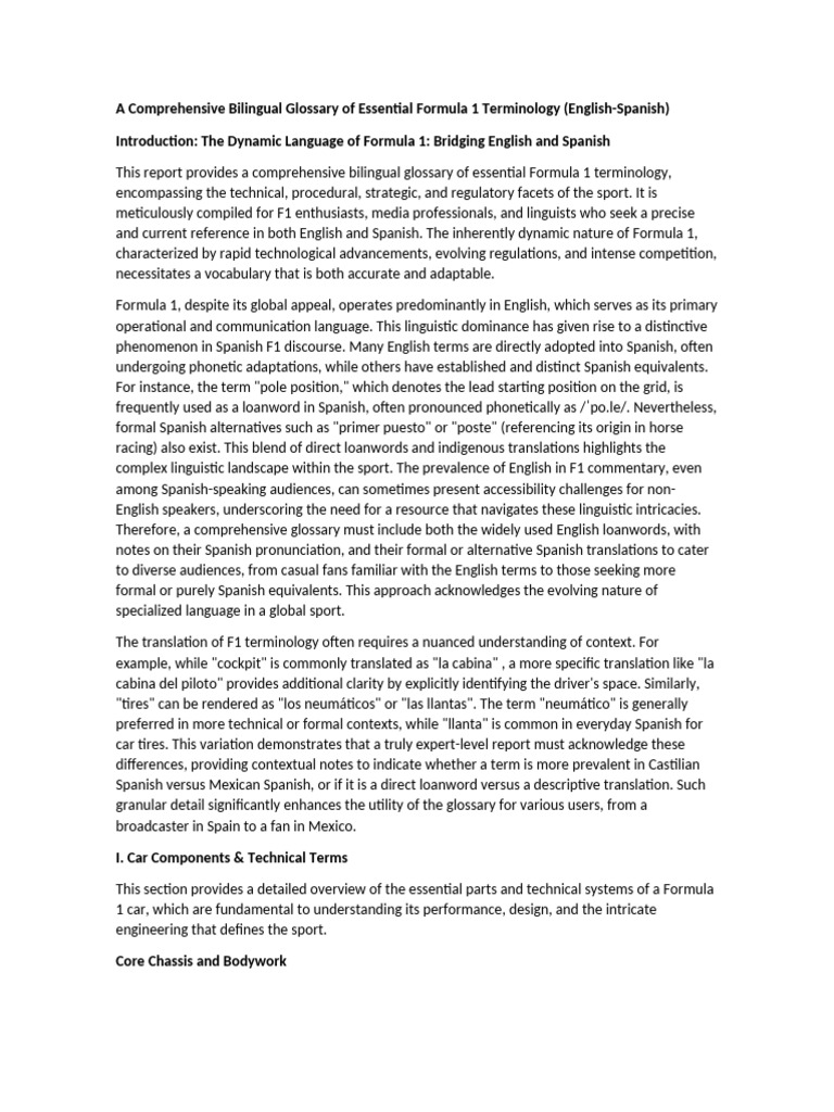 F1 Glossary English Spanish | PDF | Formula One | English Language