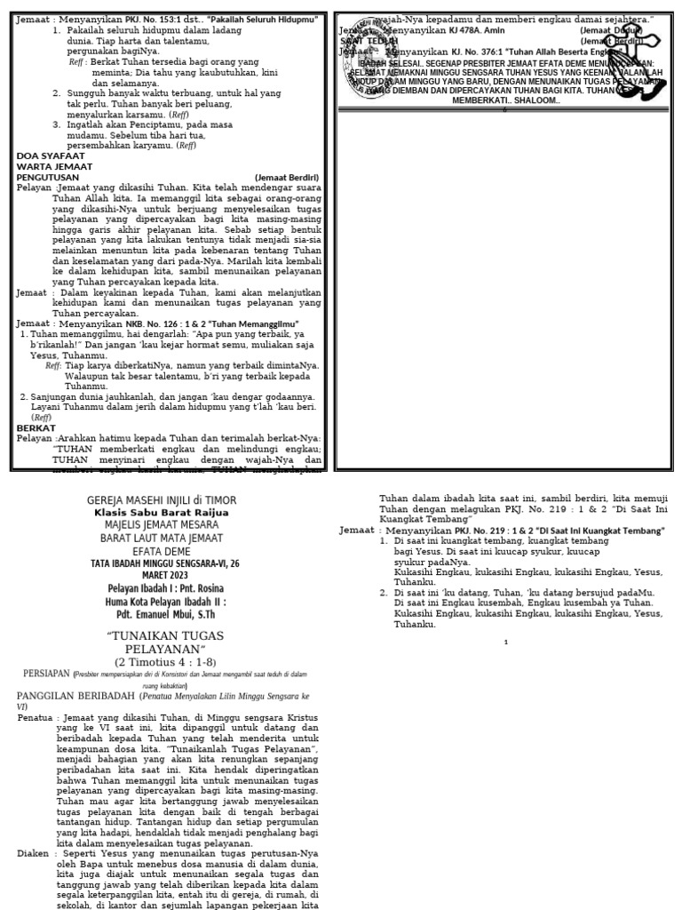 Tata Ibadah - Minggu Sengsara 6 - JED - 26 Maret 2023 | PDF
