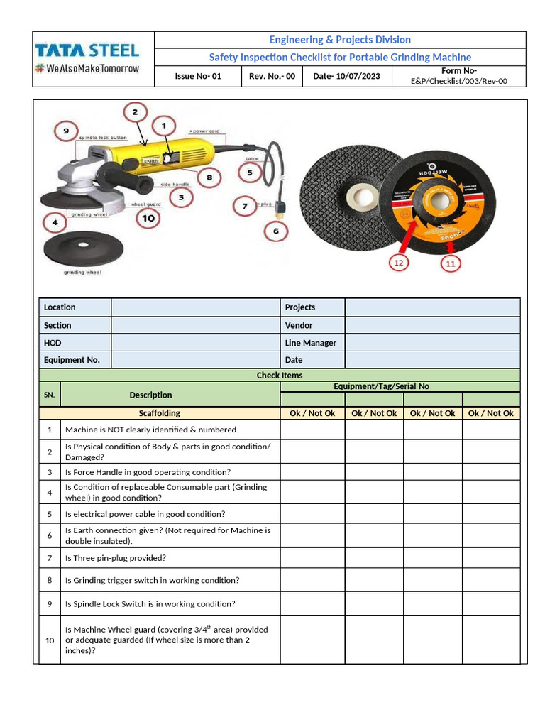 Grinding Machine Inspection Checklist | PDF | Grinding (Abrasive Cutting)