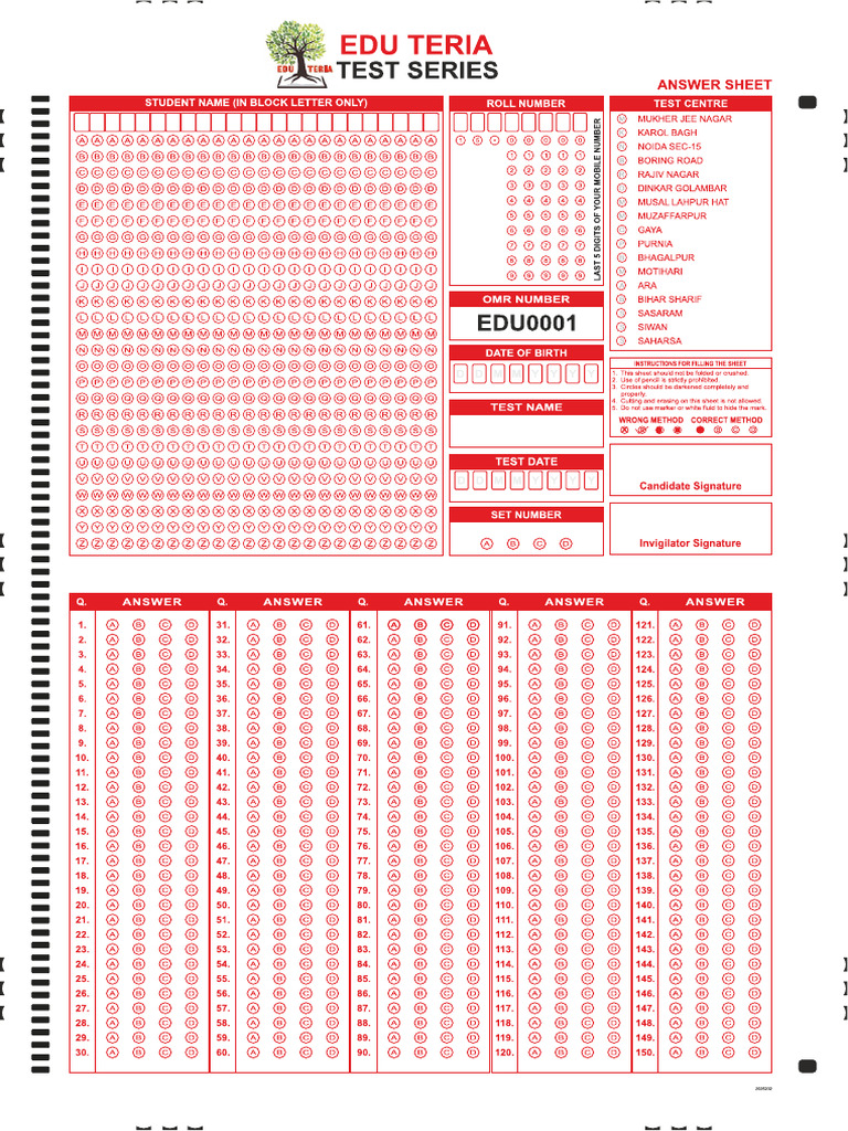 150 Questions OMR Sheet | PDF