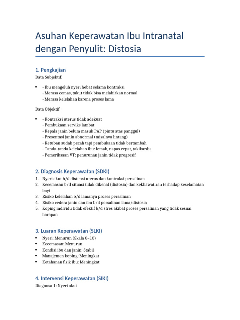 Asuhan Keperawatan Distosia Intranatal | PDF