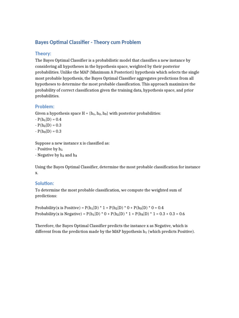 Bayes Optimal Classifier Question and Solution | PDF