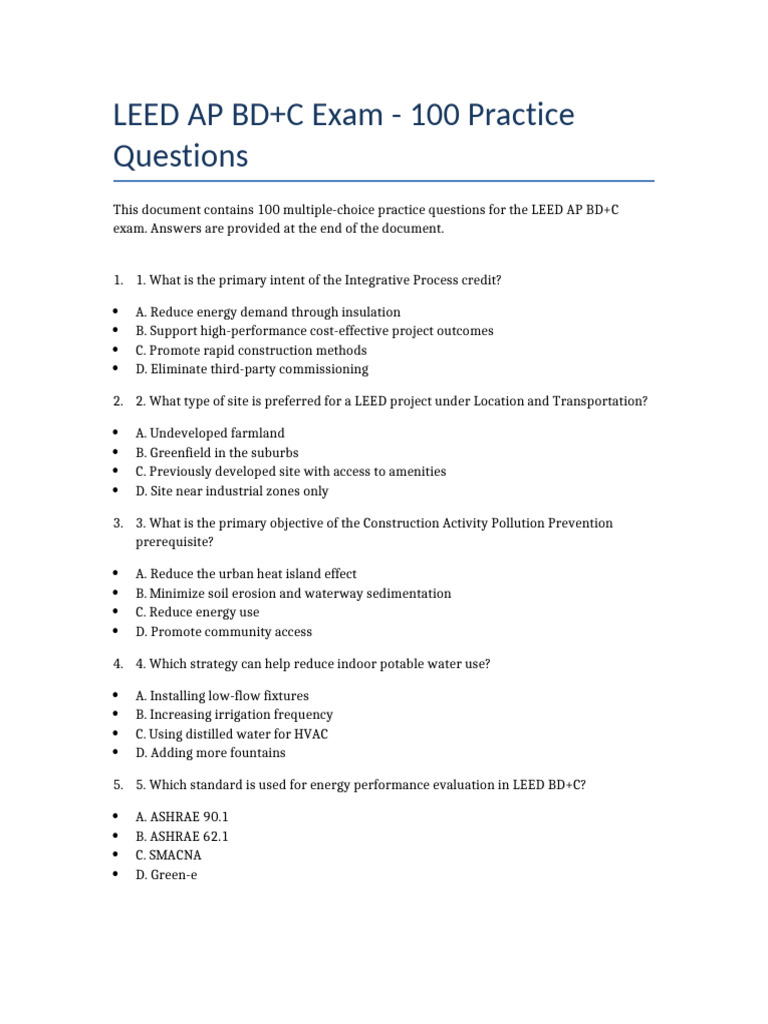 LEED AP BDC 100 Questions With Answers | PDF | Building Insulation ...
