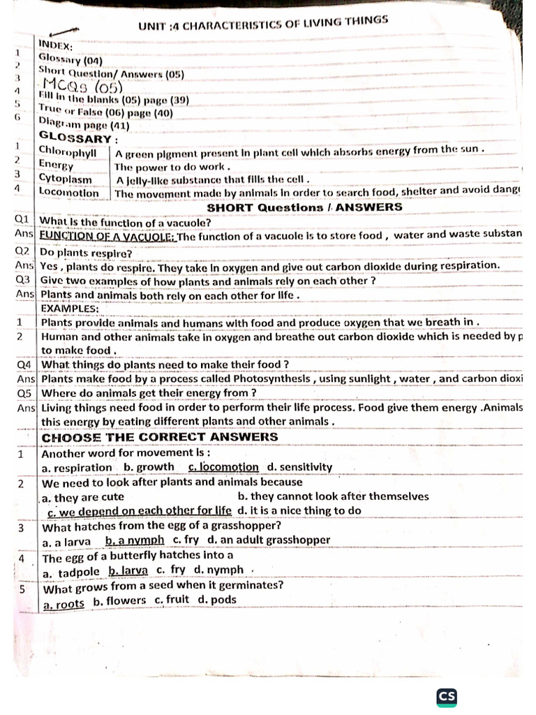 Science Chapter 04 Characteristics of Living Things Class 4 | PDF