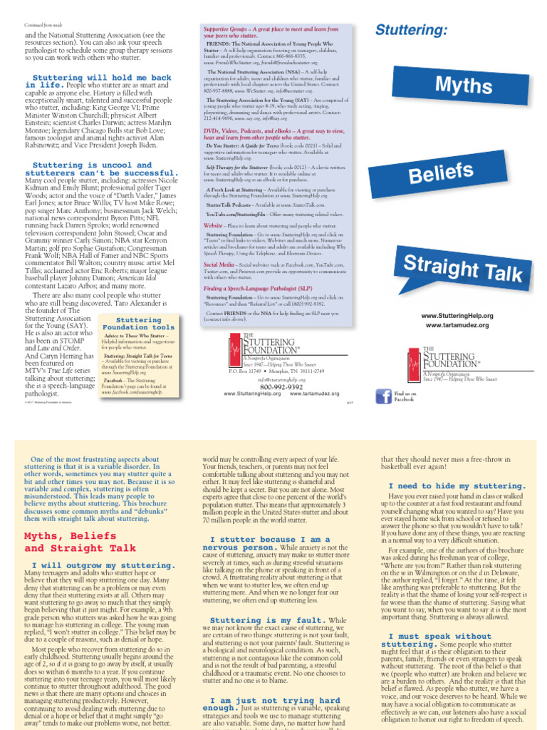 Teen Myths Beliefs StraightTalk | PDF | Stuttering | Shame