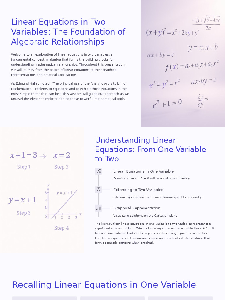 Exploring Linear Equations in Two Variables | PDF | Equations ...
