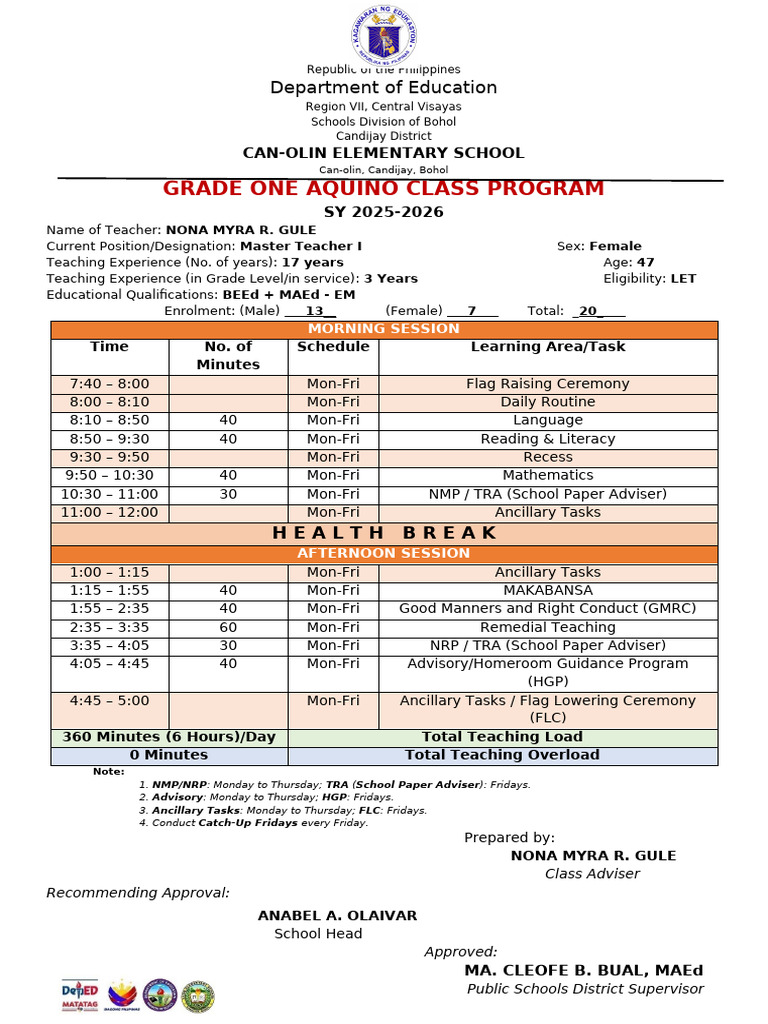 2025 Class Program g1 Matatag Curriculum m | PDF | Learning