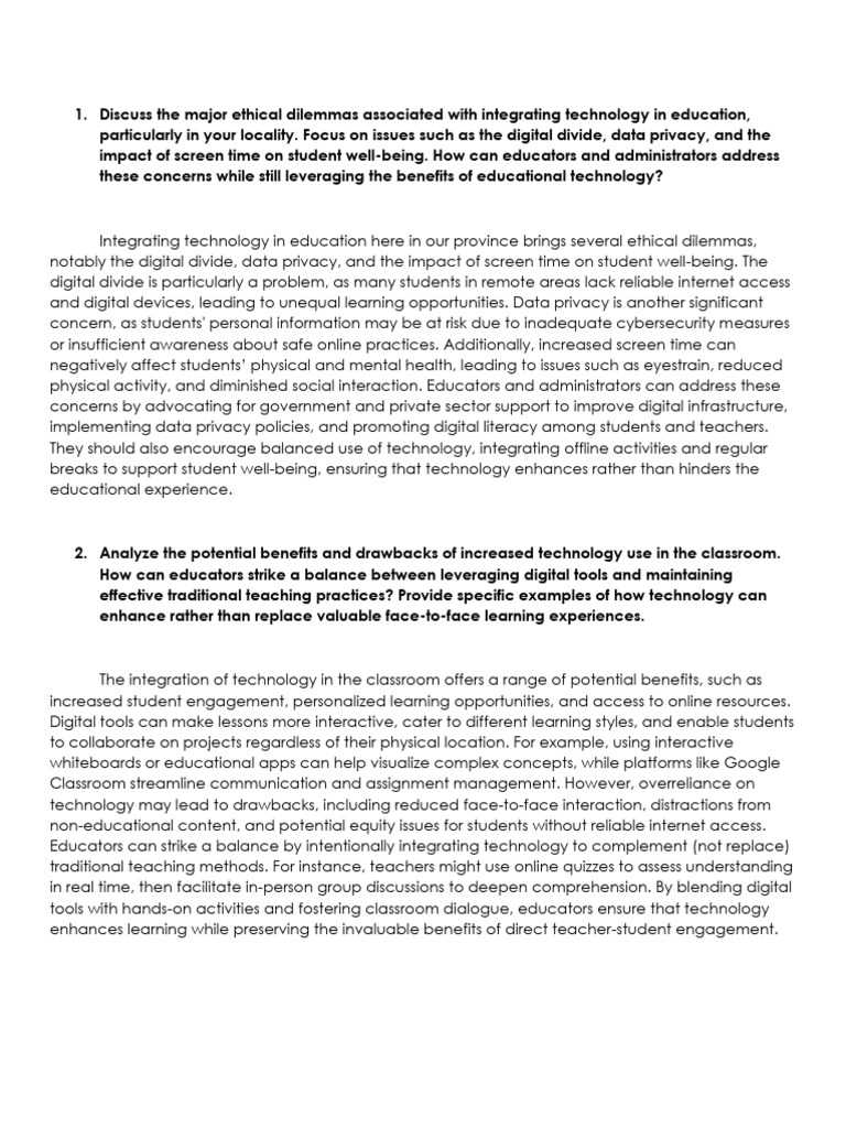 Ethical Considerations in Educational Technology Activity PDF | PDF ...