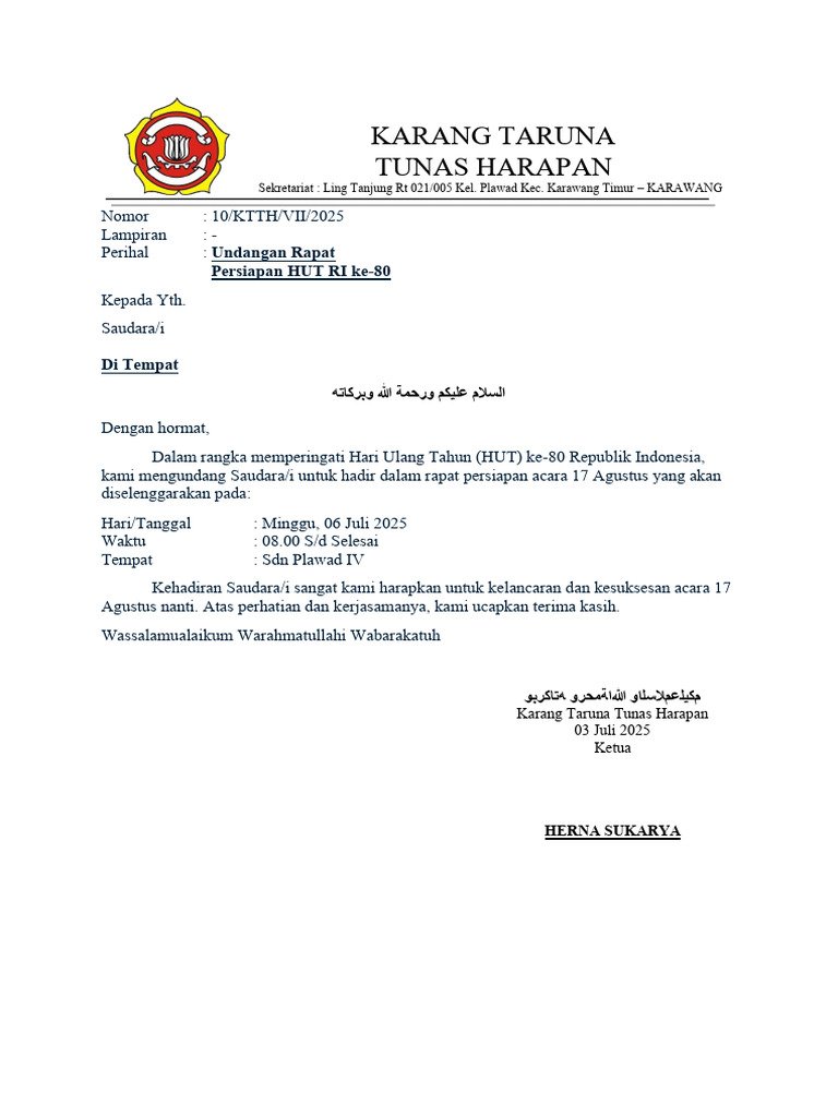 Surat Undangan Karang Taruna | PDF