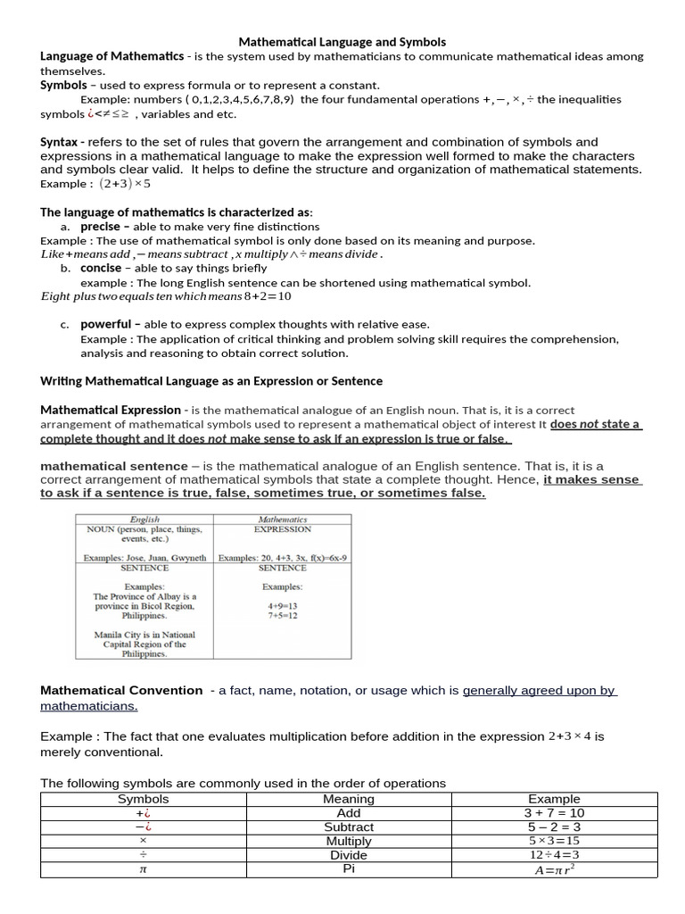 Understanding Mathematical Language and Symbols | PDF | Discrete ...