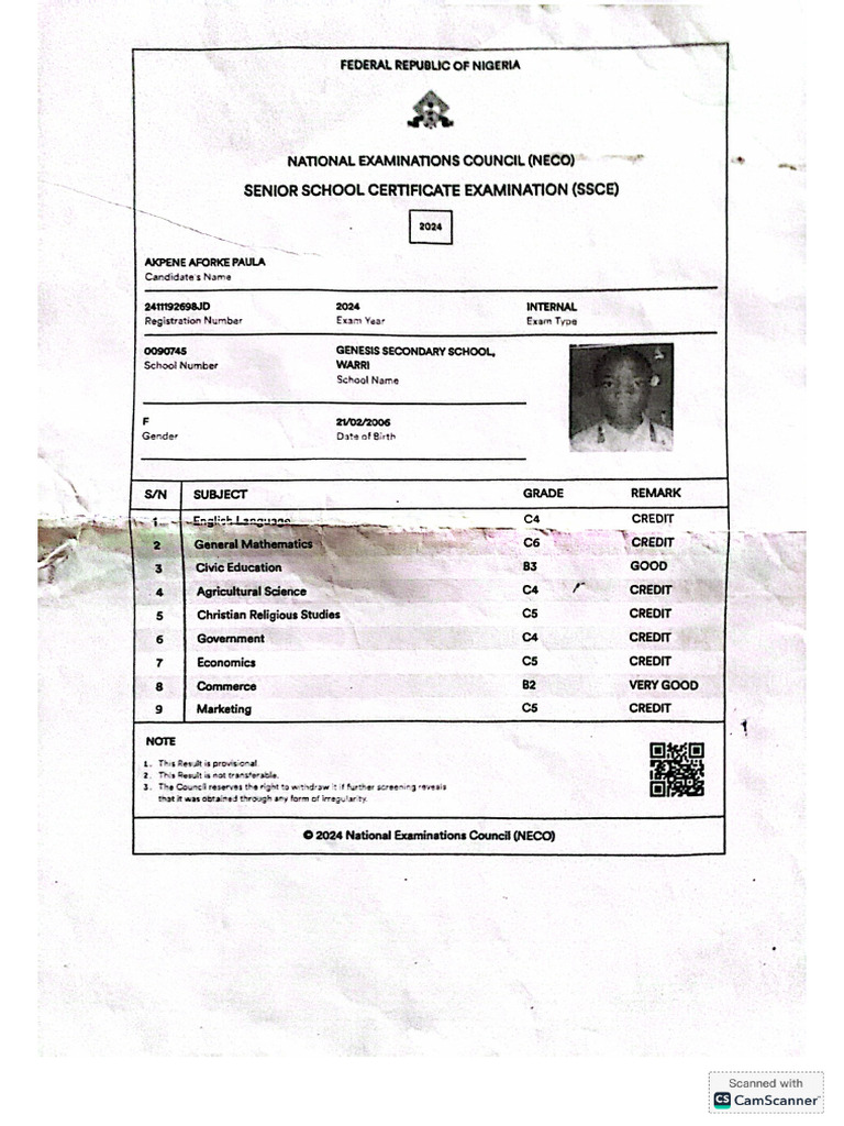 Neco Results | PDF