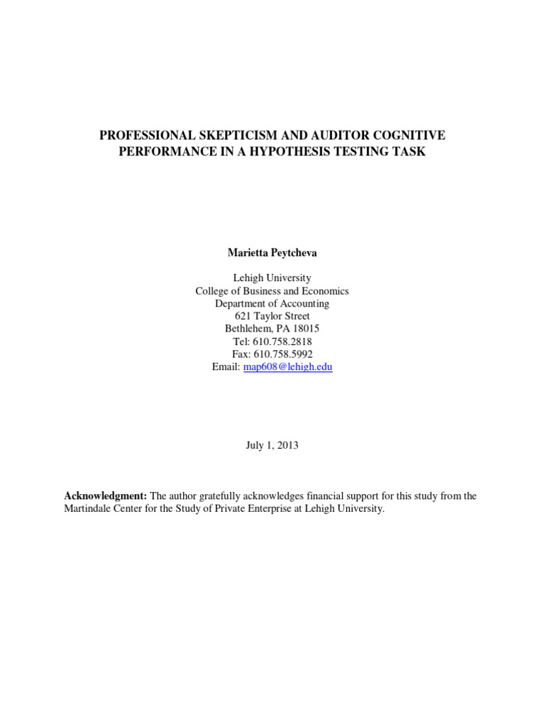 Auditor Performance and Professional Skepticism | PDF | Audit | Evidence