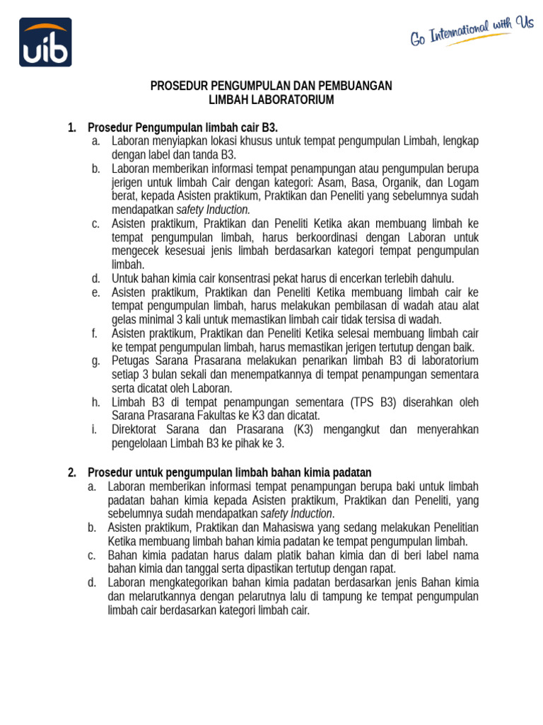 Prosedur Pengumpulan Dan Pembuangan Limbah Laboratorium | PDF