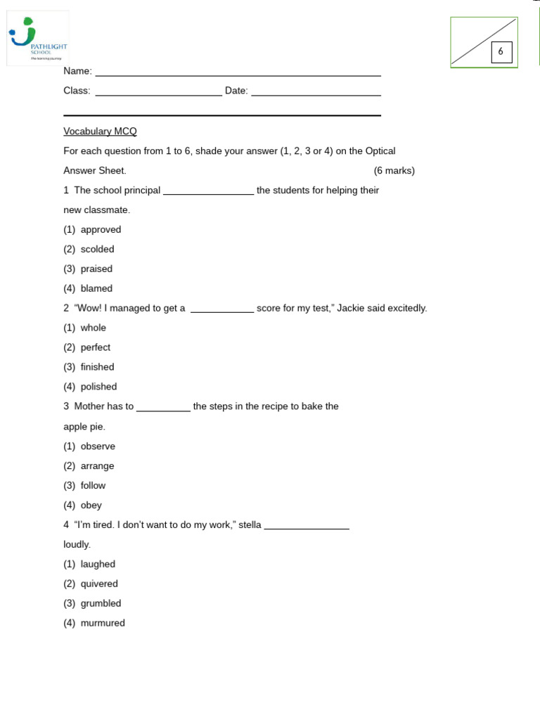 Vocabulary MCQ Practice Test | PDF