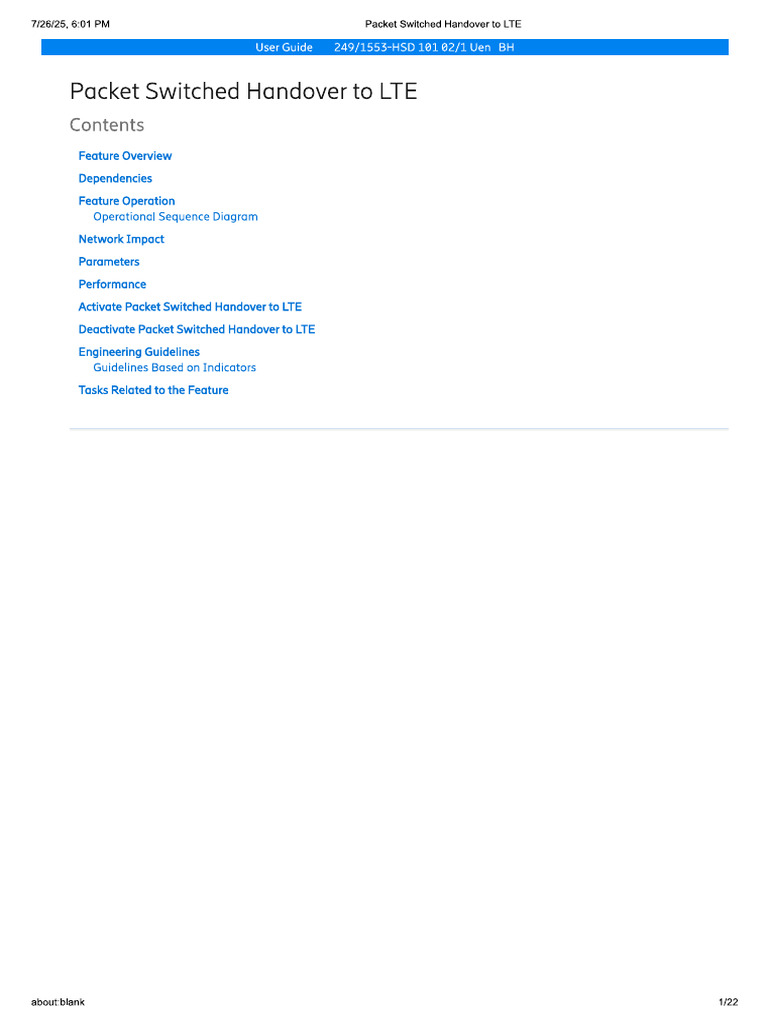 Feature Documentation PSHO To LTE | PDF