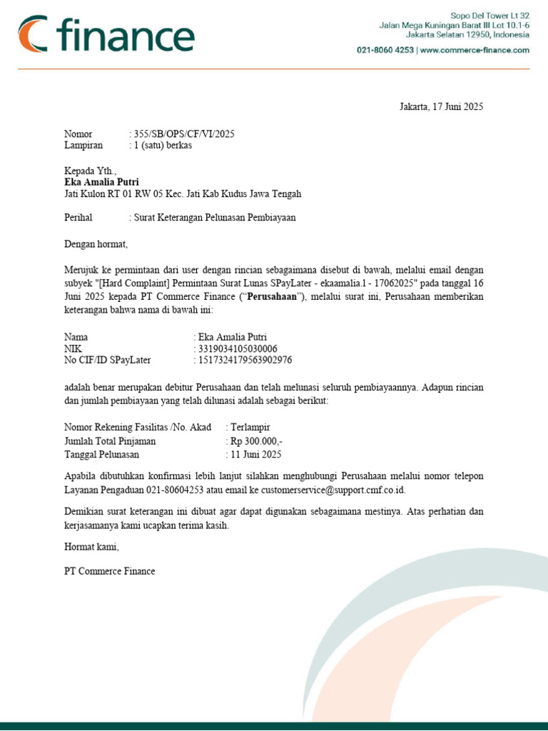 Surat Pelunasan | PDF