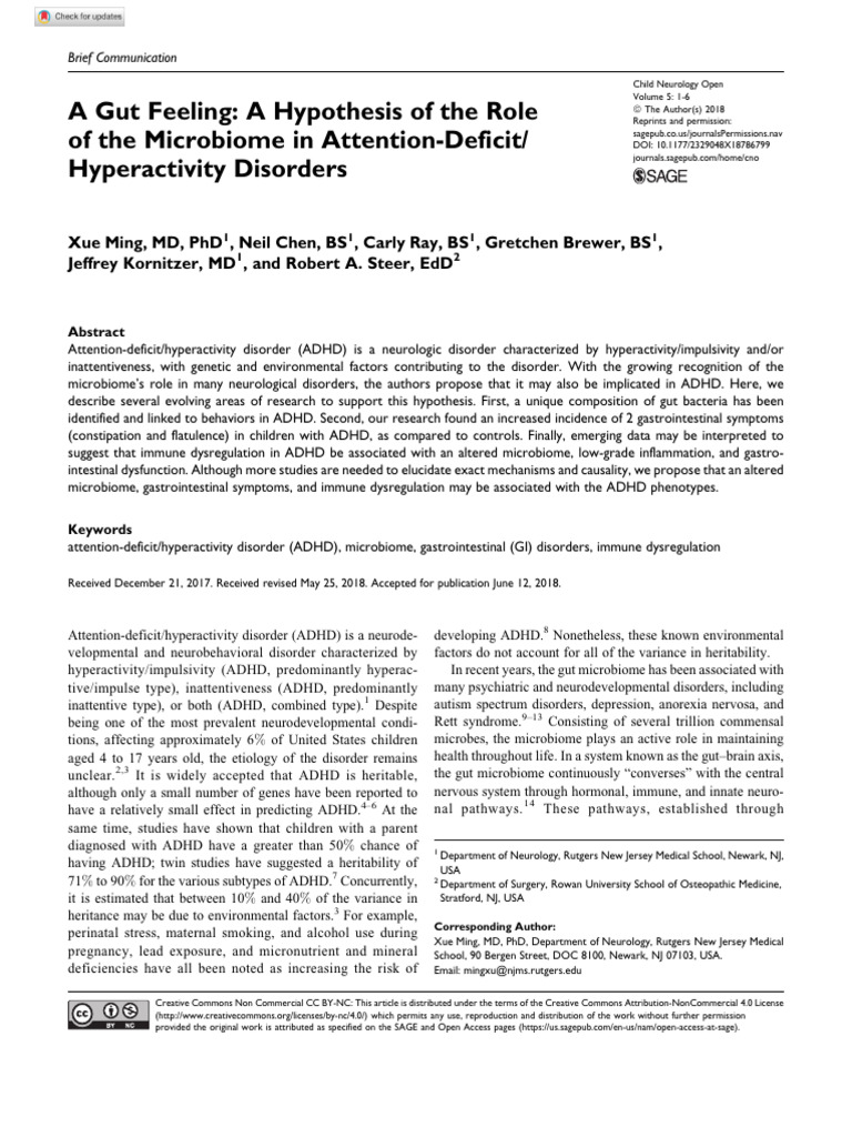 Ming Et Al 2018 A Gut Feeling A Hypothesis of The Role of The ...