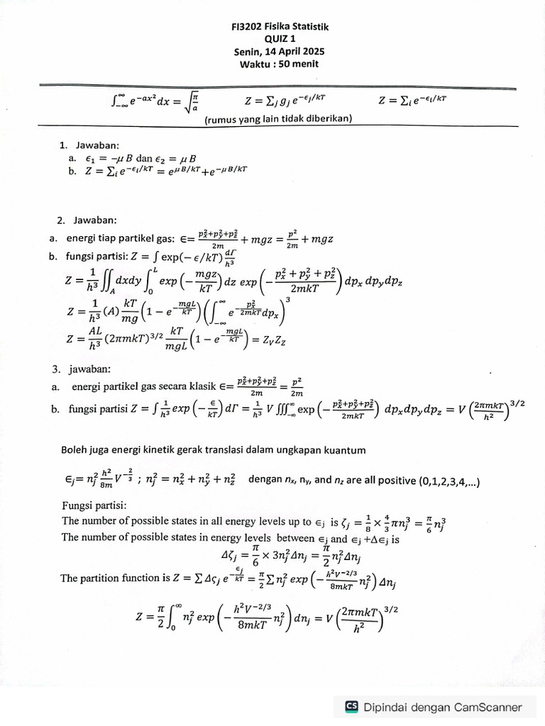 Solusi Quiz 1 Fistat | PDF