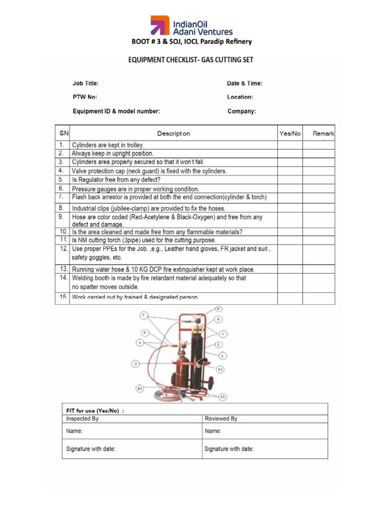 Gas Cutting Set Checklist | PDF