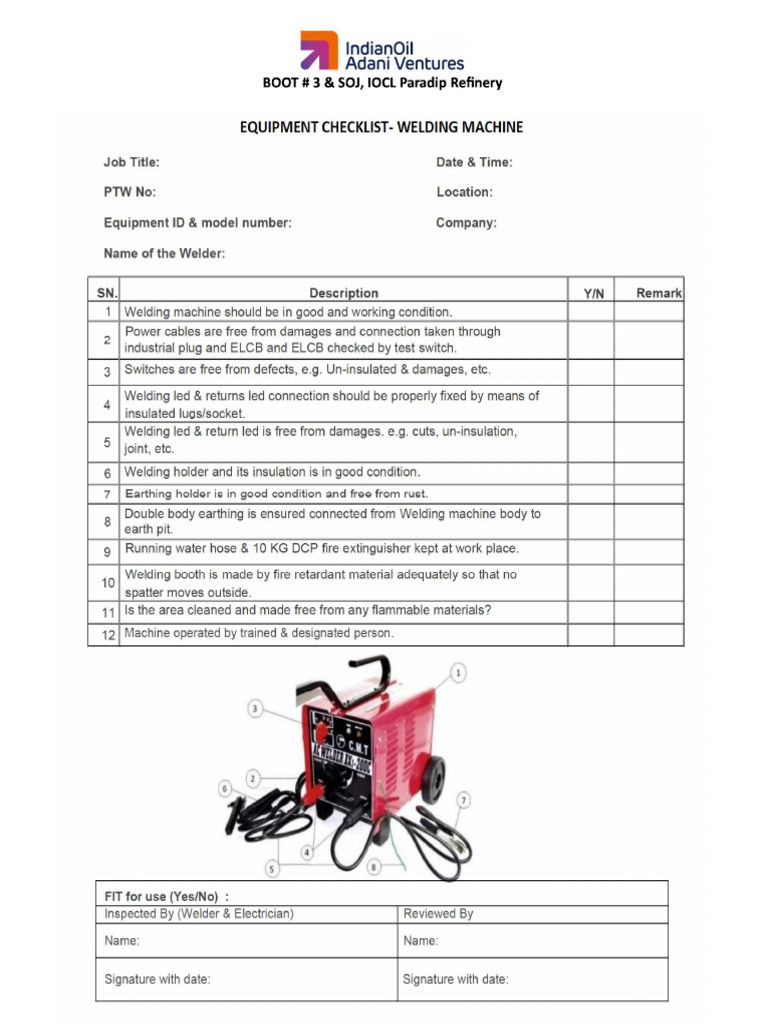 Welding Machine Checklist | PDF