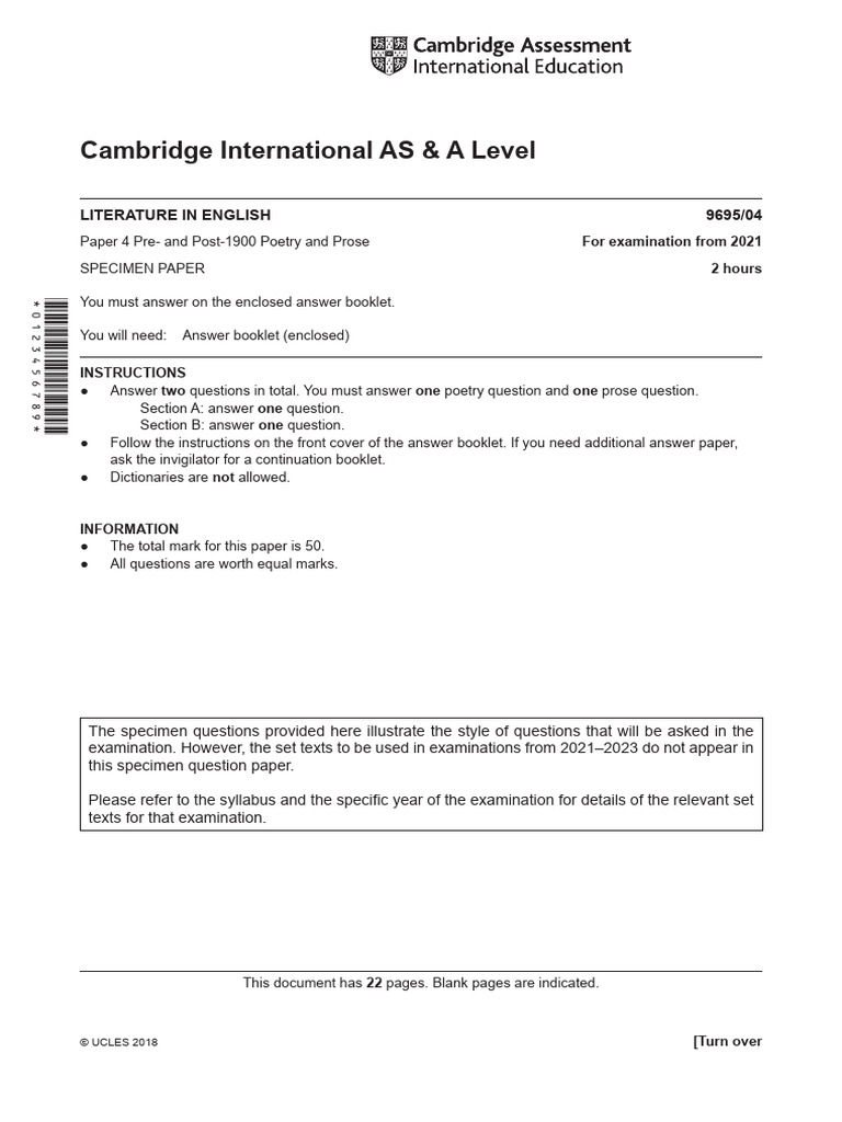 AS & A Level English Literature Exam Guide | PDF | Sense And ...