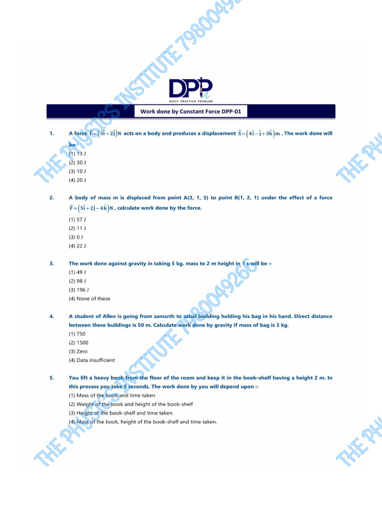 11 Dpp Work Power Energy | PDF | Potential Energy | Force