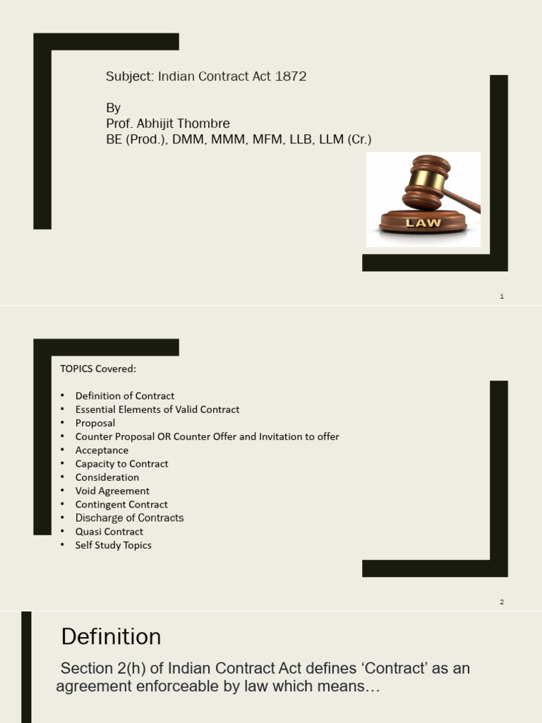 Overview of Indian Contract Act 1872 | PDF | Consideration | Offer And ...
