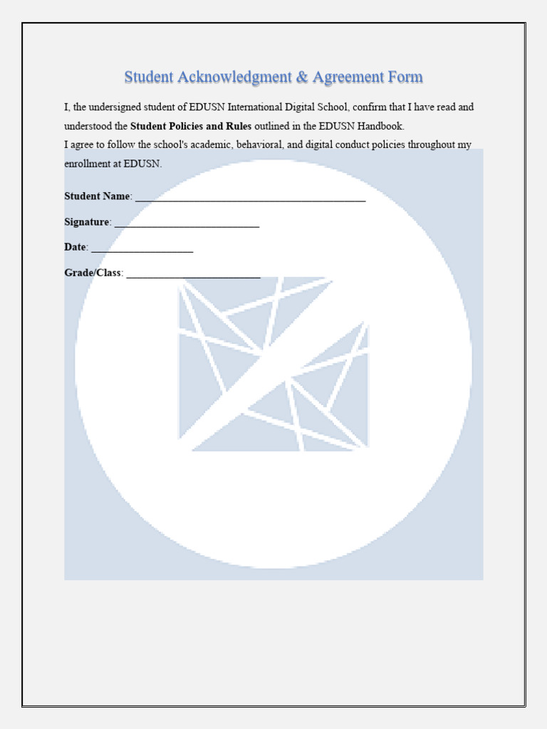 Student Agreement Form for EDUSN | PDF