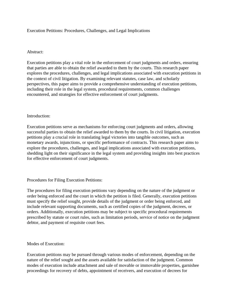 Execution Petitions: Key Procedures & Challenges | PDF | Judgment (Law ...