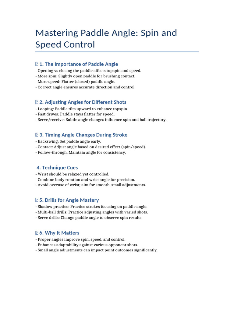 Master Paddle Angle for Spin & Speed | PDF