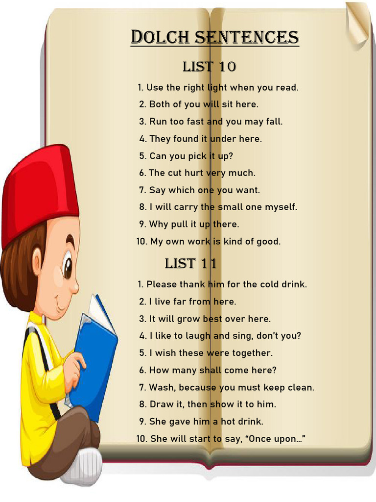 Dolch Sentences List 10 11 | PDF