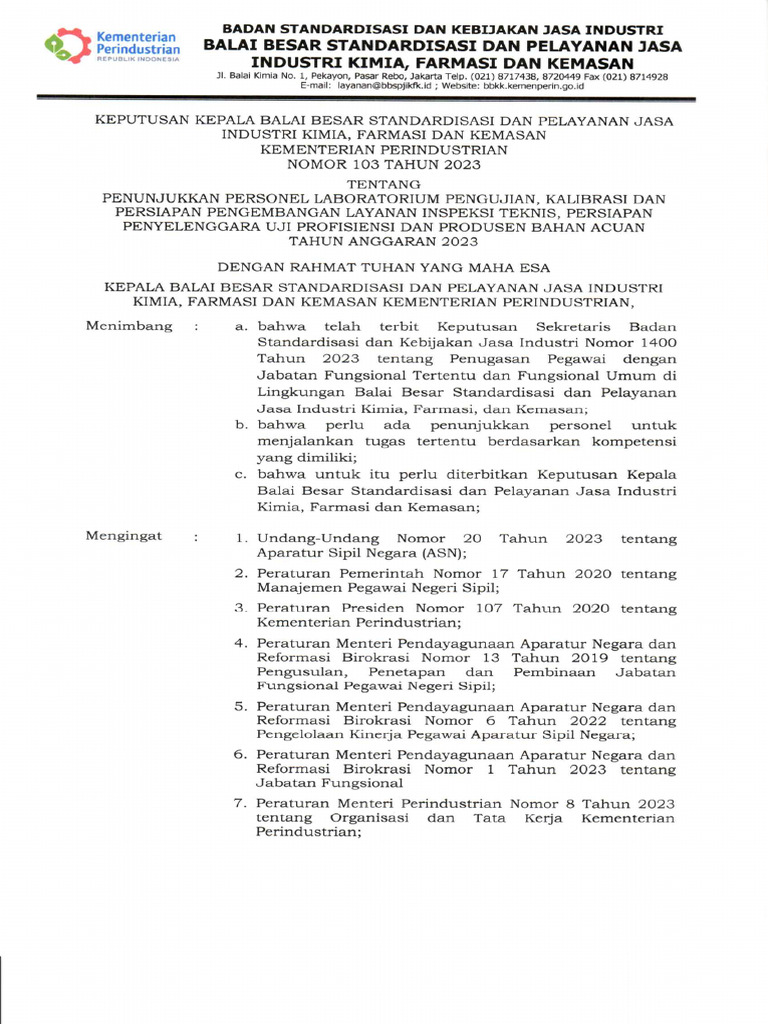 SK No 103 THN 2023 Tentang Penunjukan Personil Laboratorium | PDF