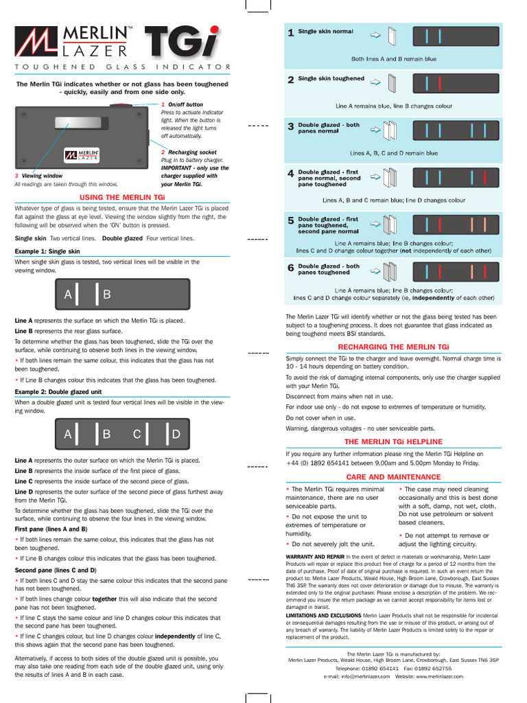 Merlin TGi Toughened Glass Tester Guide | PDF | Glasses | Battery Charger