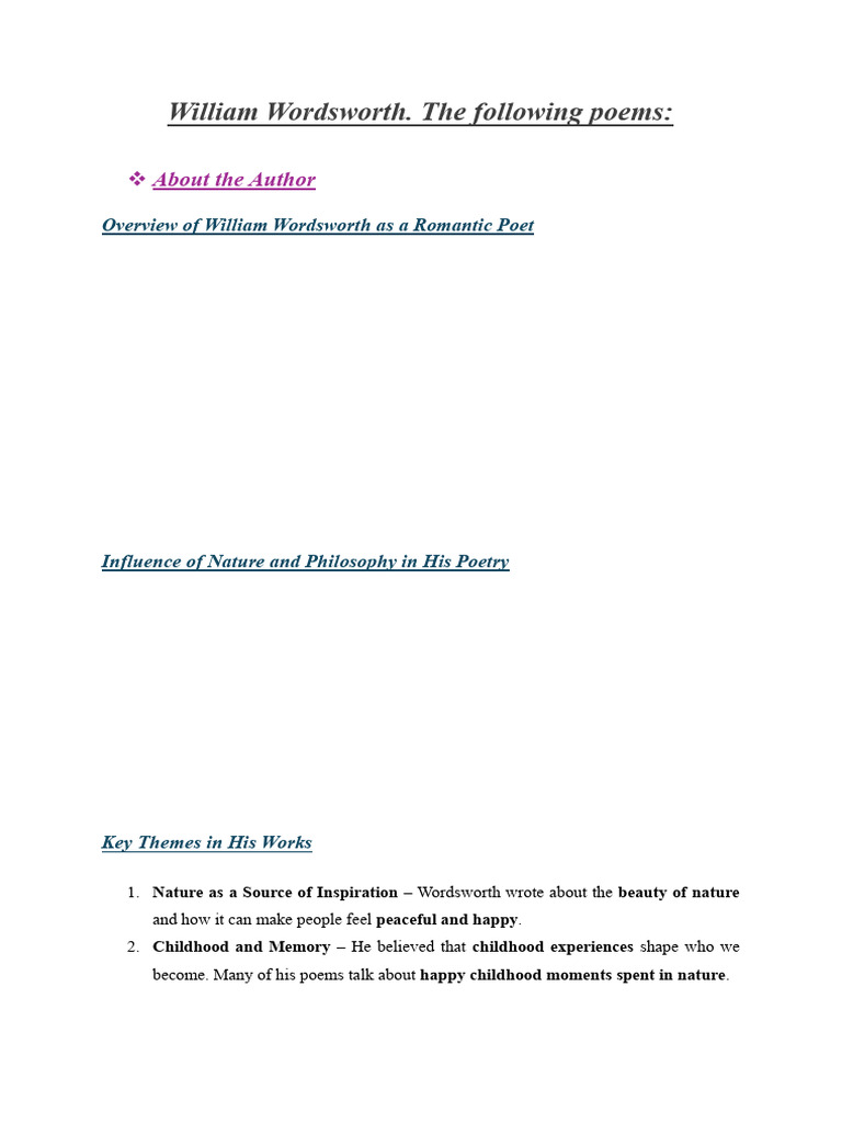 William Wordsworth. The Following Poems | PDF | William Wordsworth