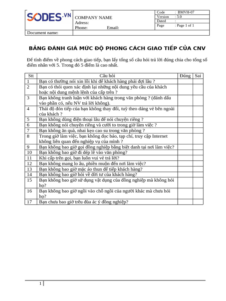 07 Checklist Kiem Tra Phong Cach Giao Tiep Nhan Vien | PDF