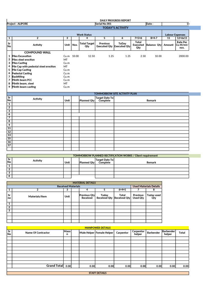 Daily Progress Report: Alipore Project | PDF