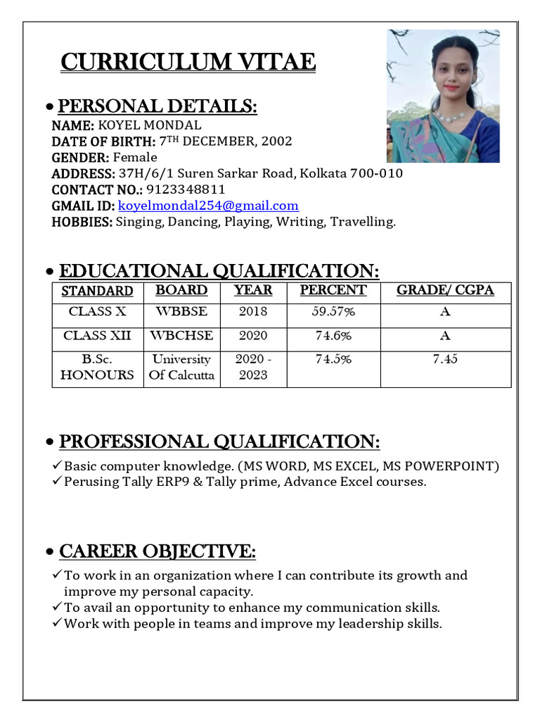 Curriculum Vitae - Koyel | PDF