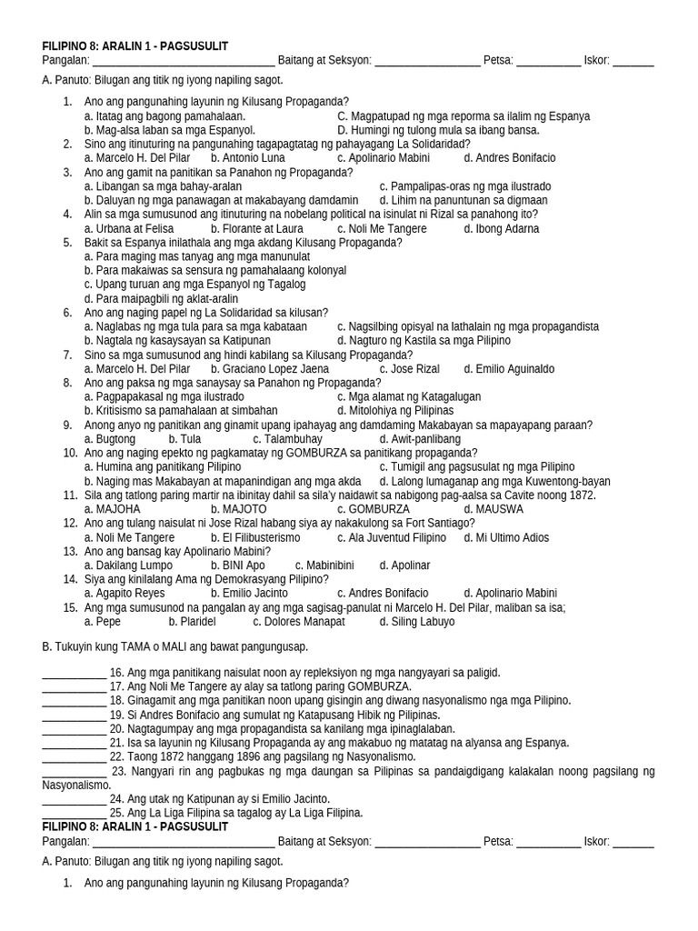 Filipino 8 q1 As | PDF