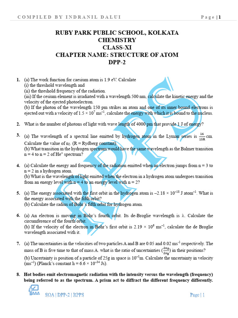 Structure of Atom DPP-2 ( | PDF | Spectral Line | Atoms