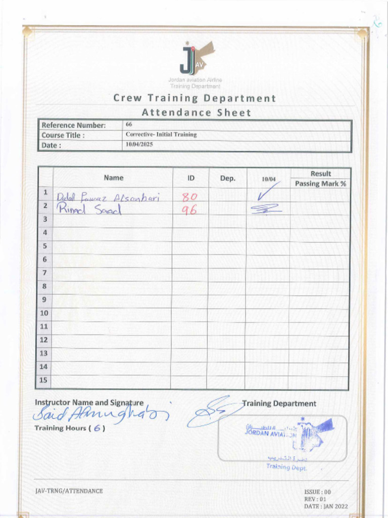 66 - Corrective Training - Initial Cabin Crew - 10.04.2025 | PDF