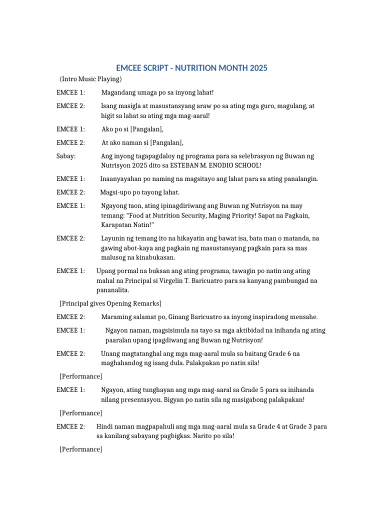 Nutrition Month 2025 Emcee Script | PDF