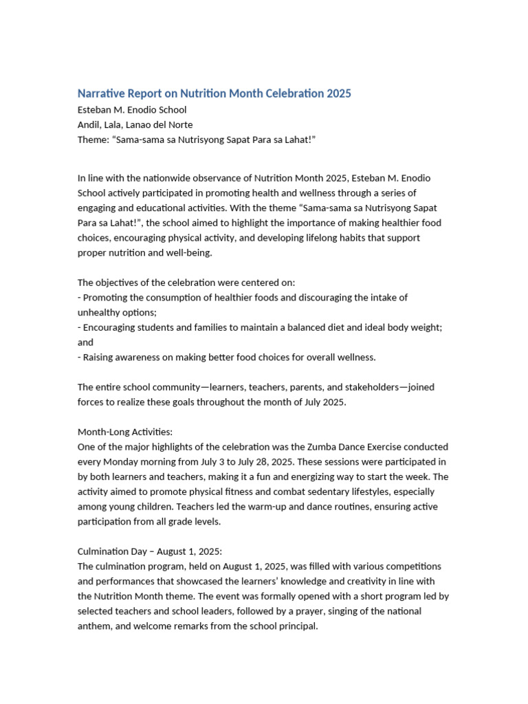 Nutrition Month 2025 Celebration Report | PDF | Healthy Diet ...